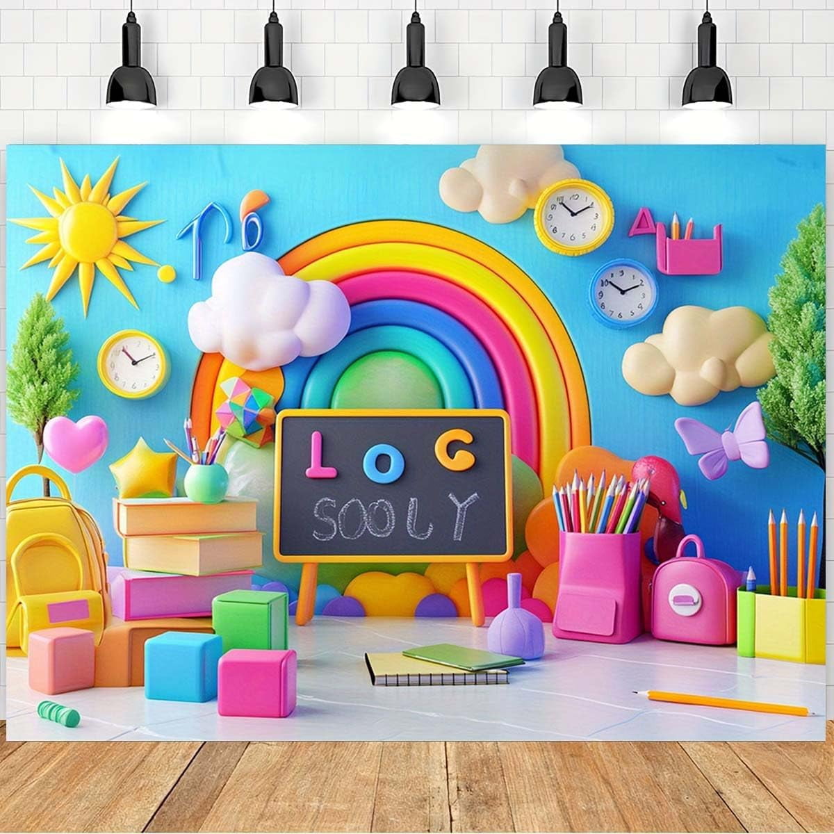 Welcome Back to School Backdrop Colorful Rainbow Classroom Backdrop ...