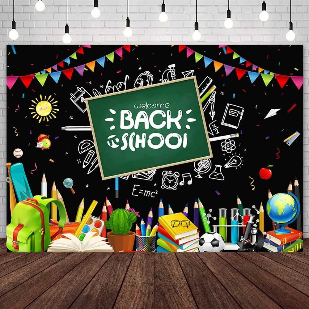 Welcome Back to School Backdrop First Day of Kindergarten Black ...