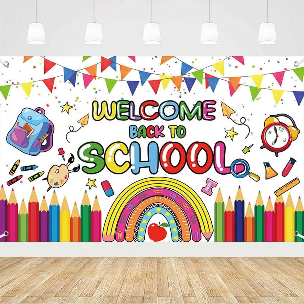 Welcome Back to School Backdrop First Day of School Decorations Welcome ...