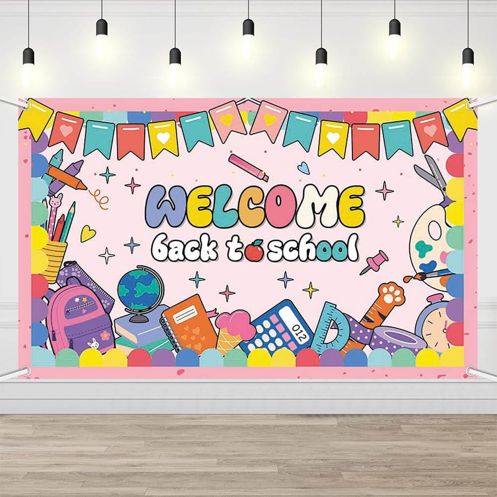 Welcome Back to School Backdrop Pink First Day of School Classroom ...