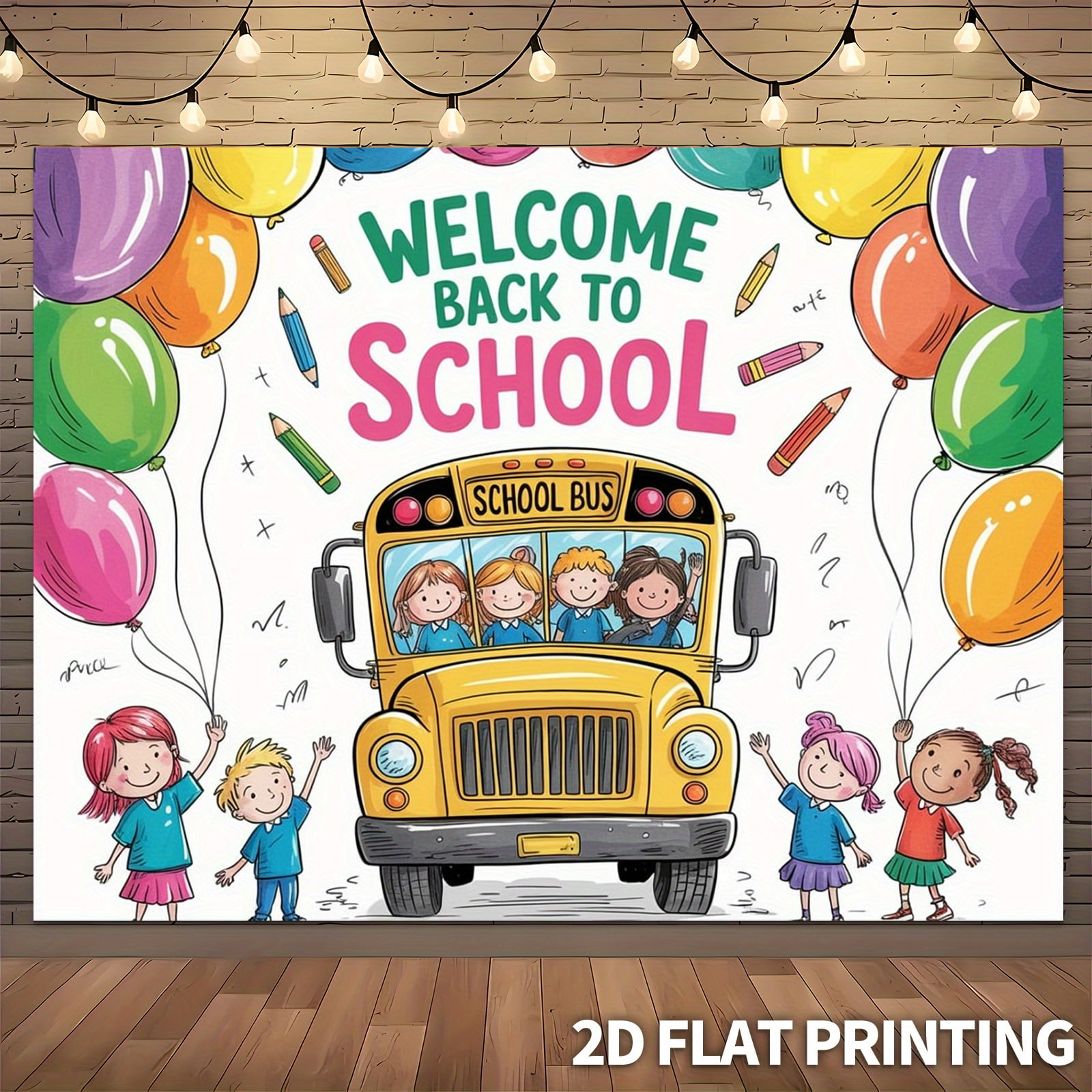 Welcome Back to School Backdrop School Bus Students First Day of School ...