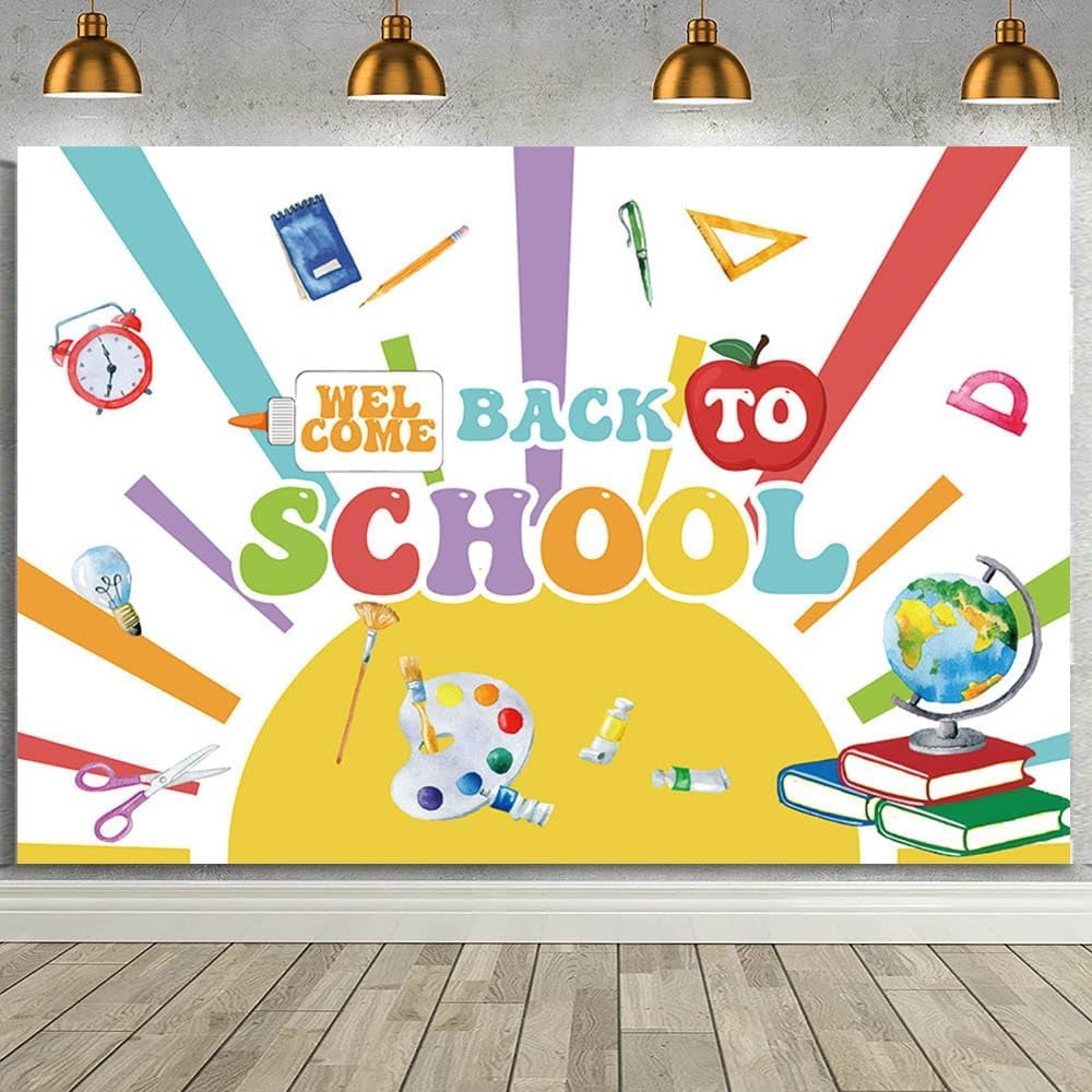 Welcome Back to School Backdrop White First Day of School Decorations ...