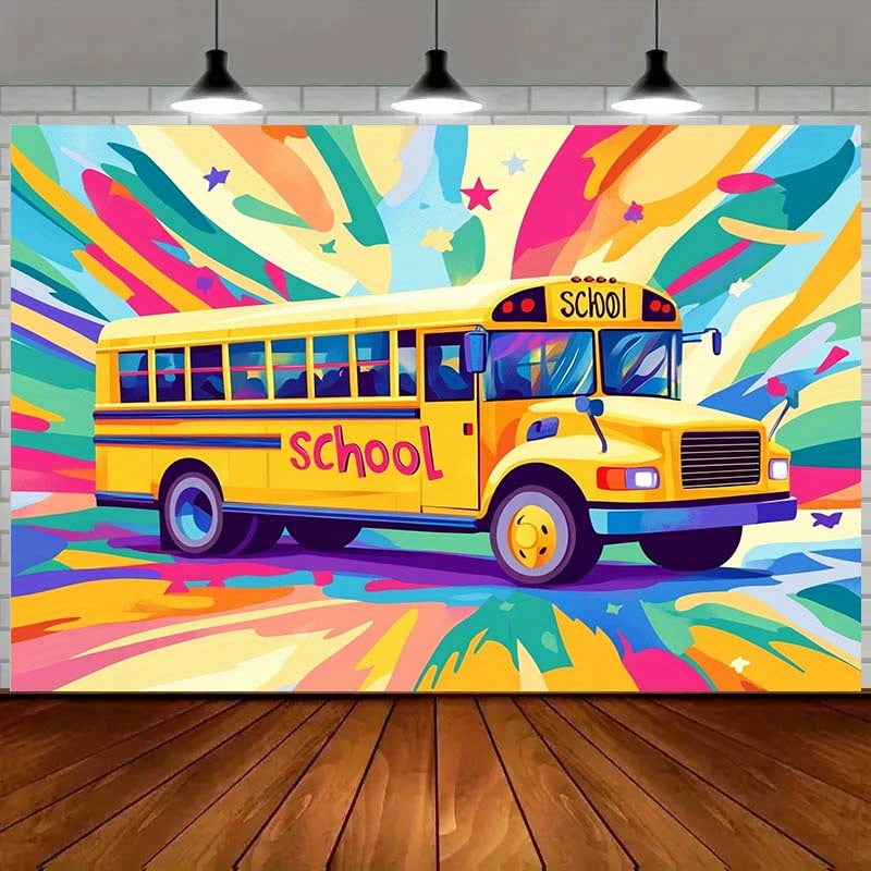 Welcome Back to School Backdrop Yellow School Bus First Day of School ...