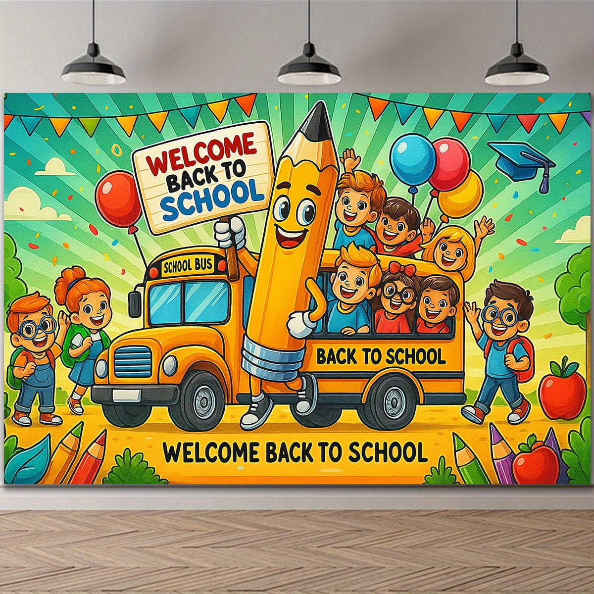 Welcome Back to School Backdrop Yellow School Bus First Day of School ...