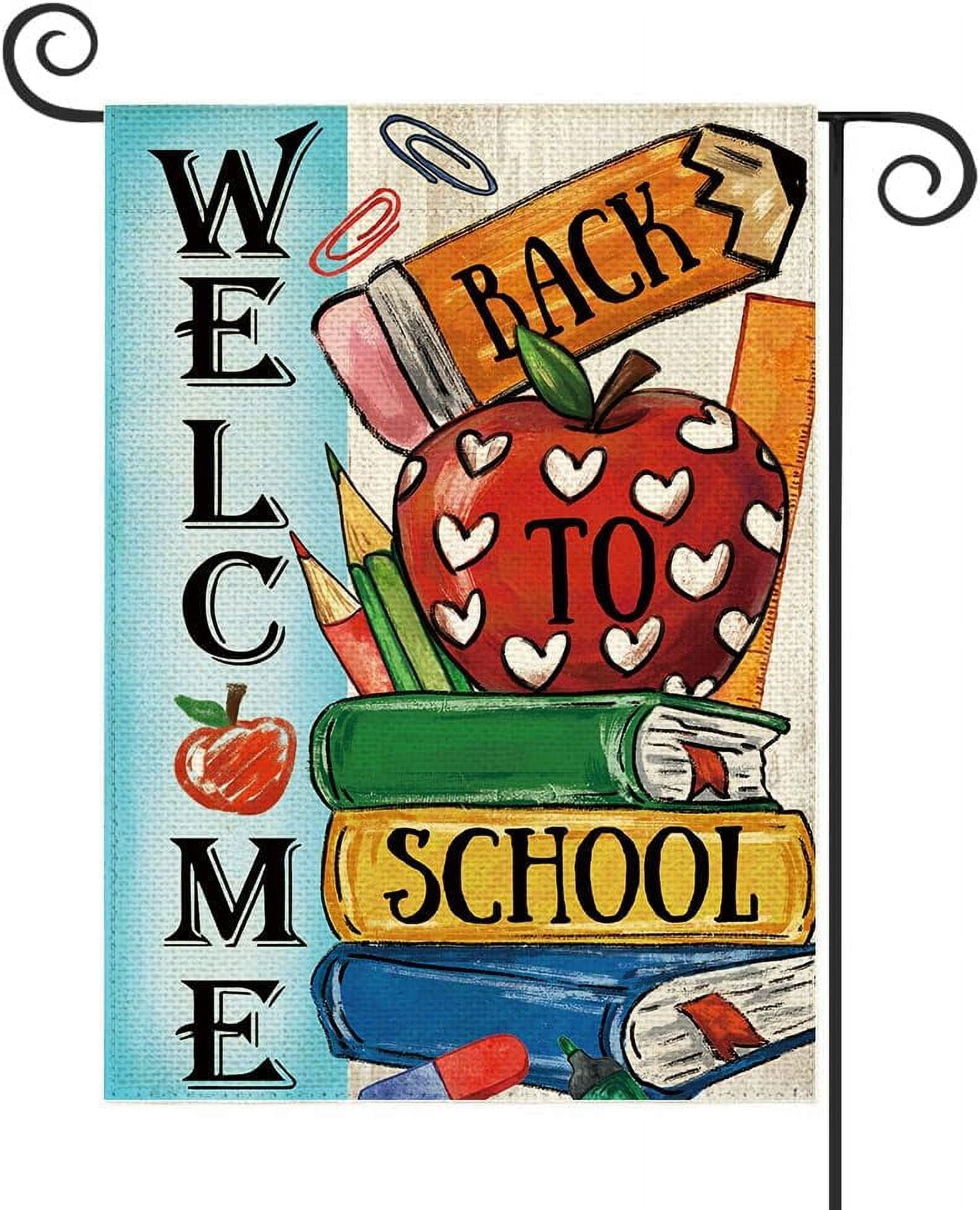 Welcome Back to School Garden Flag 28x40 inch Double Sided Apple Pencil ...