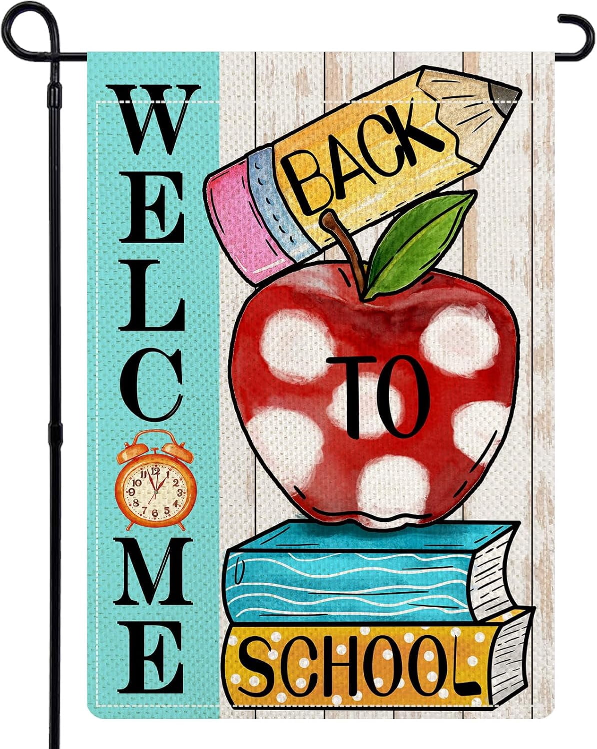 Welcome Back to School Garden Flags for Outside, Apple Pencil Book ...