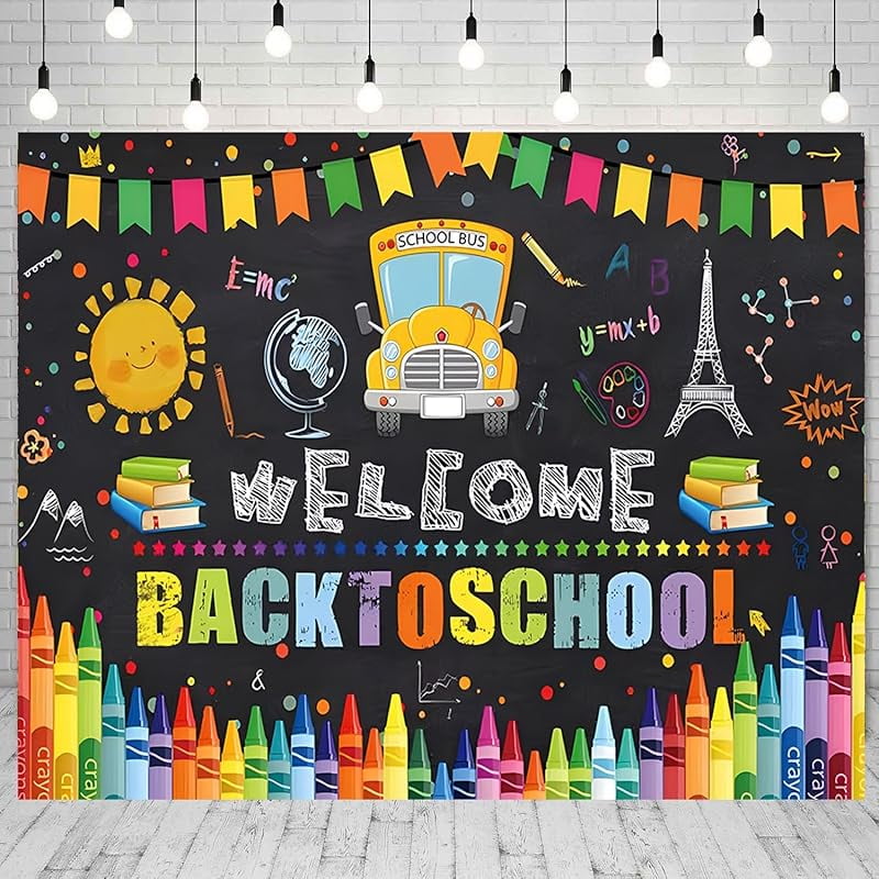 Welcome Back to School Pretty Backdrop Cartoon School Bus Photo ...