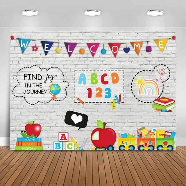 Welcome Back to School Theme Backdrop Wall ABC Letters Numbers Party ...