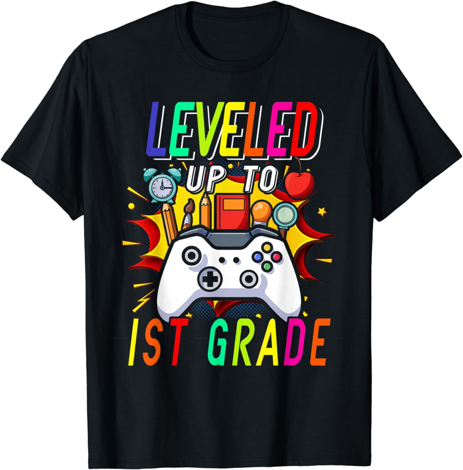 Welcome Back To School Tee Funny Leveled Up To First Grade T-Shirt ...