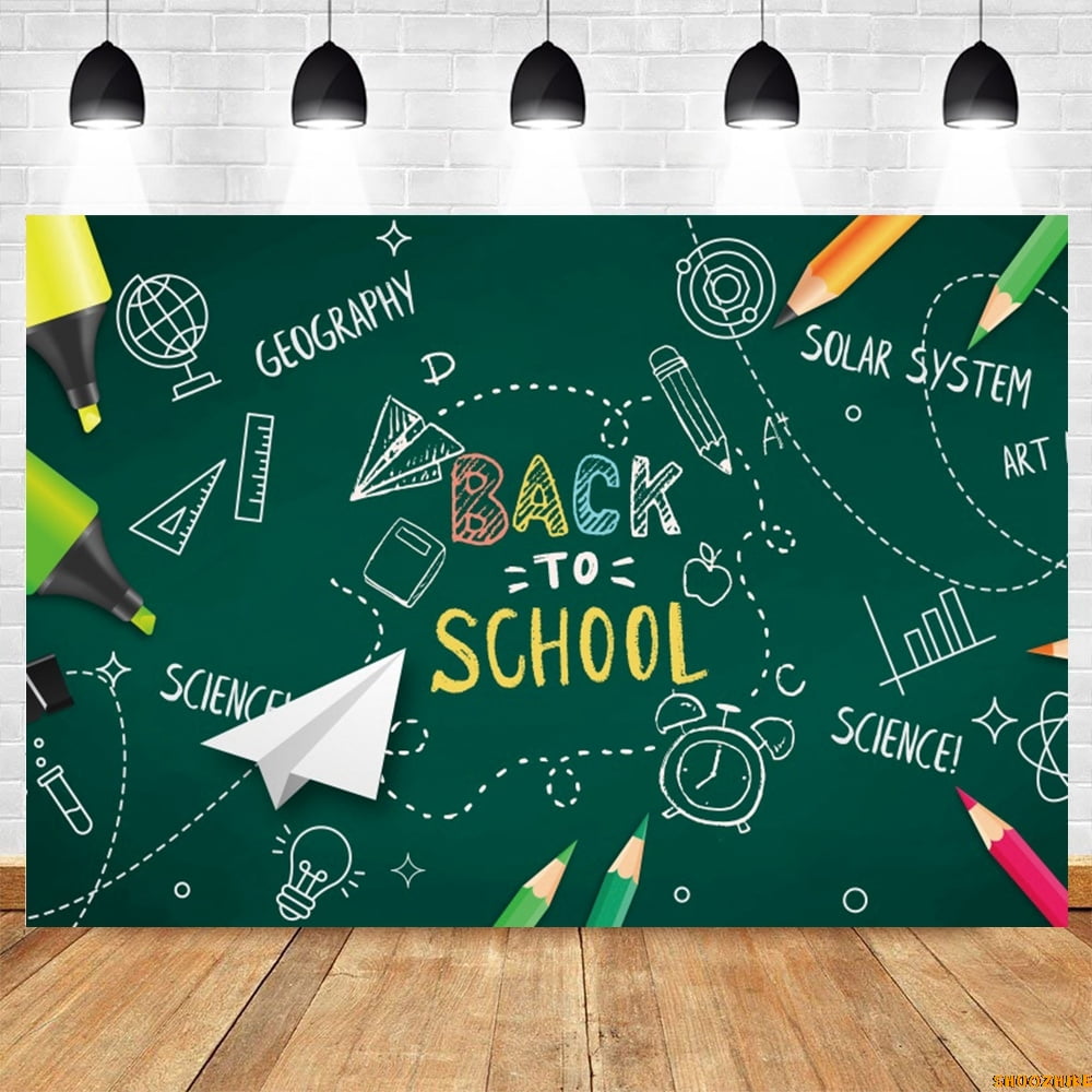 Welcome Back To School backdrop Black Chalkboard Globe Pcil Book ...