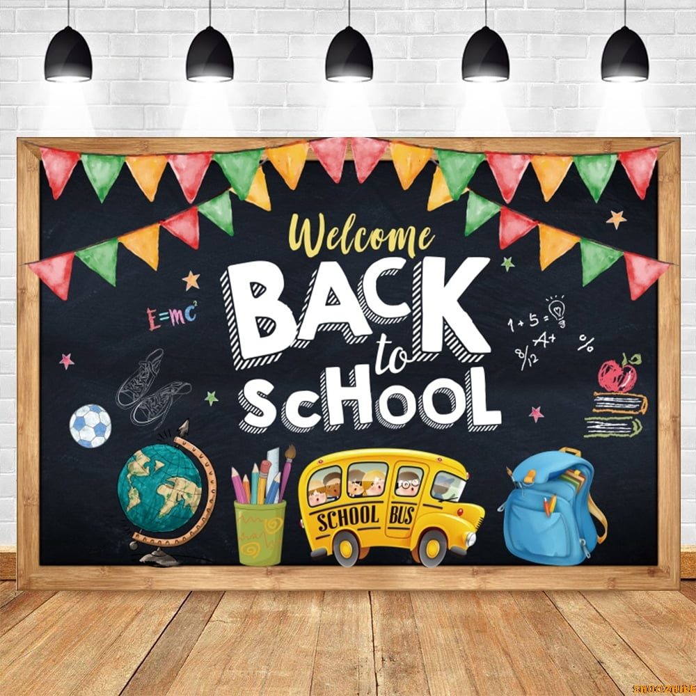 Welcome Back To School backdrop Black Chalkboard Globe Pcil Book ...