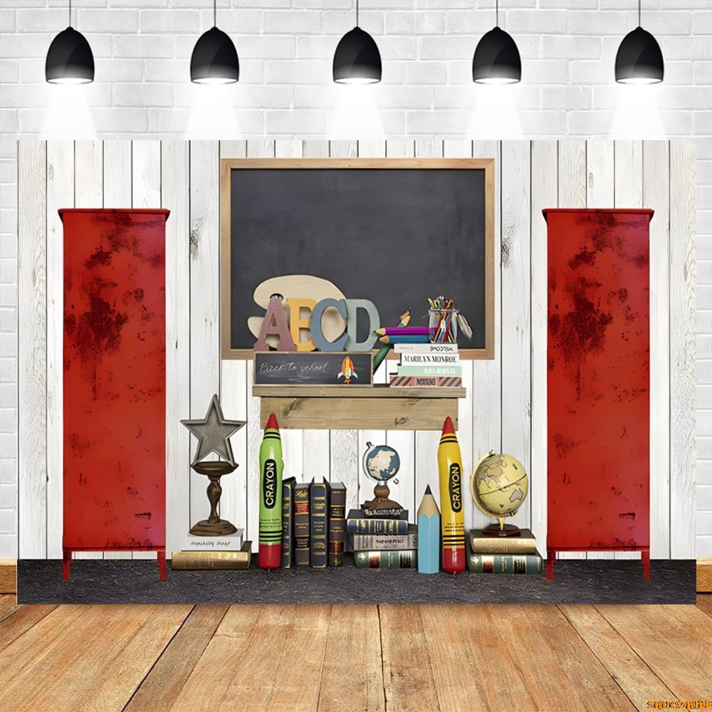 Welcome Back To School backdrop Black Chalkboard Globe Pcil Book ...