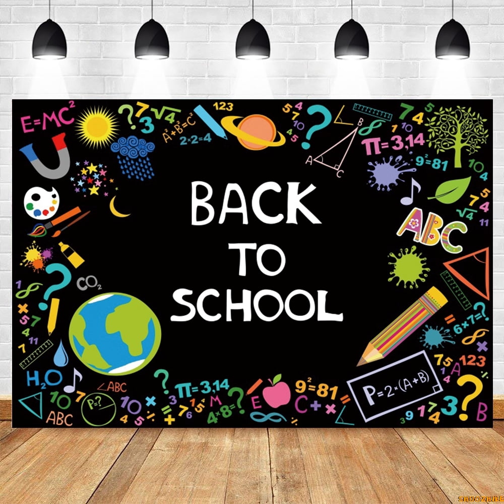 Welcome Back To School backdrop Black Chalkboard Globe Pcil Book ...