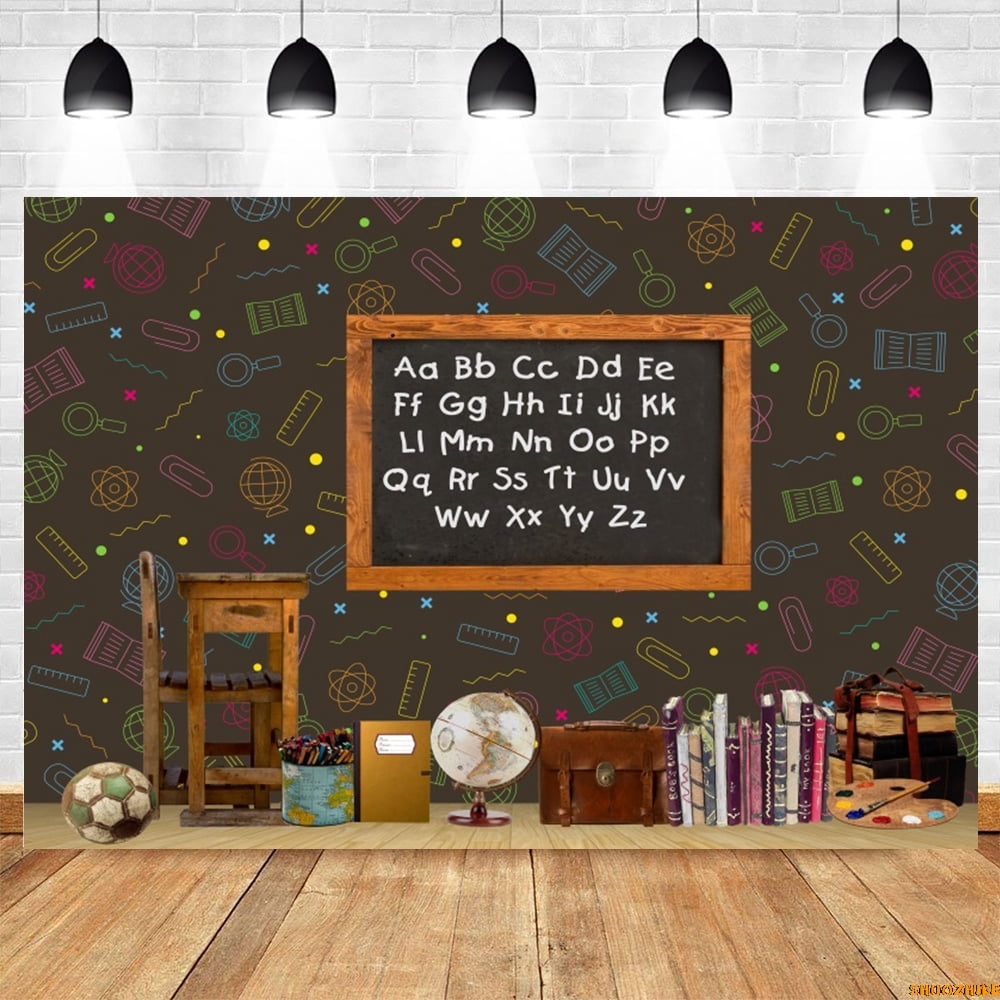 Welcome Back To School backdrop Black Chalkboard Globe Pcil Book ...