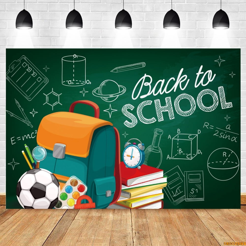 Welcome Back To School backdrop Black Chalkboard Globe Pcil Book ...