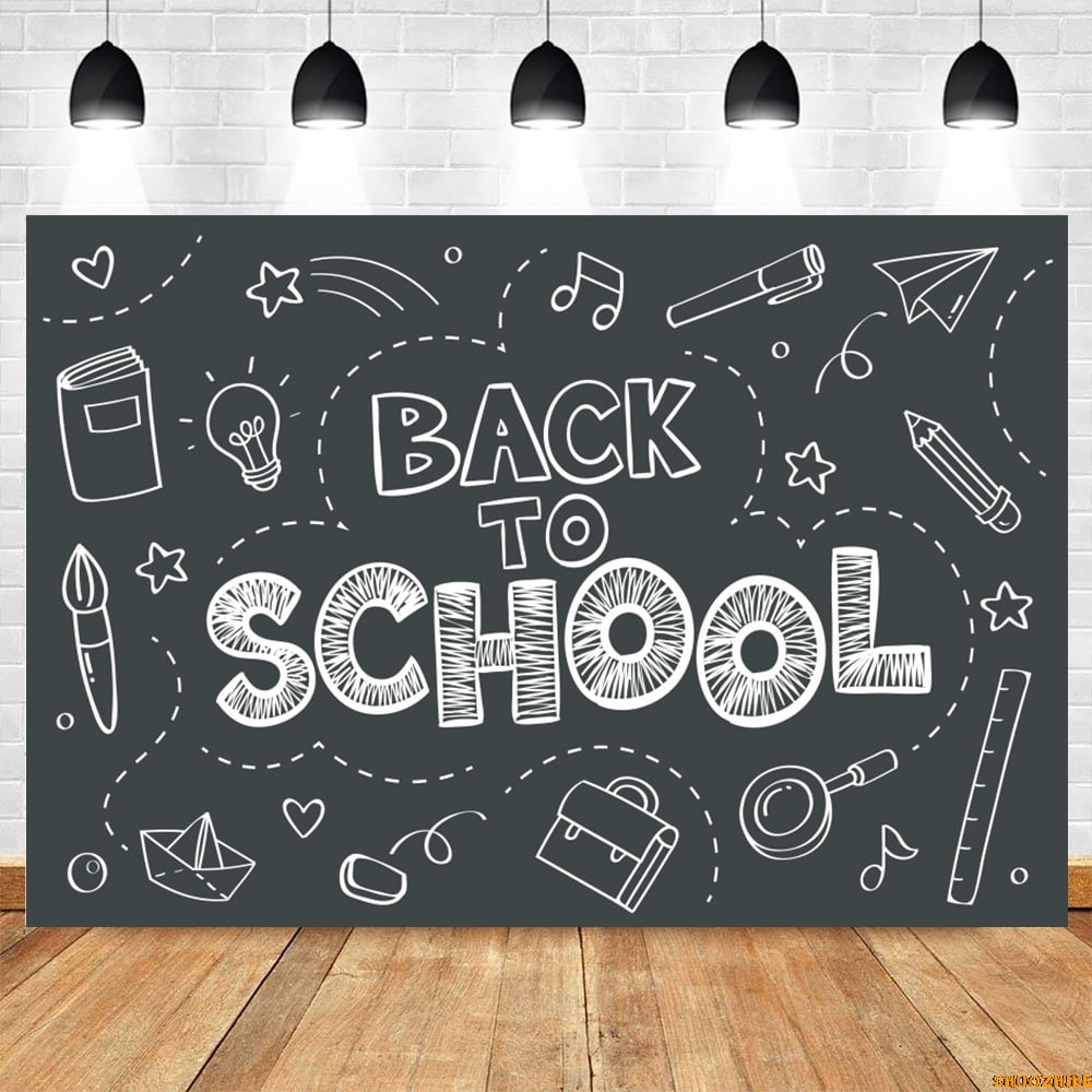 Welcome Back To School backdrop Black Chalkboard Globe Pcil Book ...