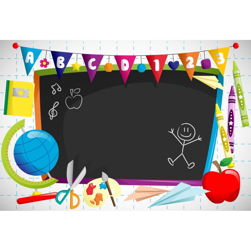 Welcome Back to School Backdrop Blackboard Globe Pencil Book Children ...