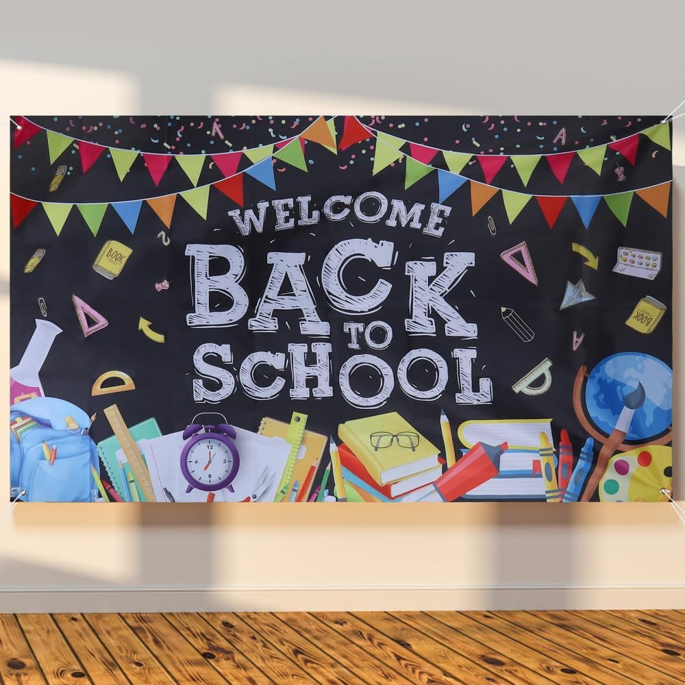 Welcome Back to School Backdrop, First Day of School Welcome Banner ...