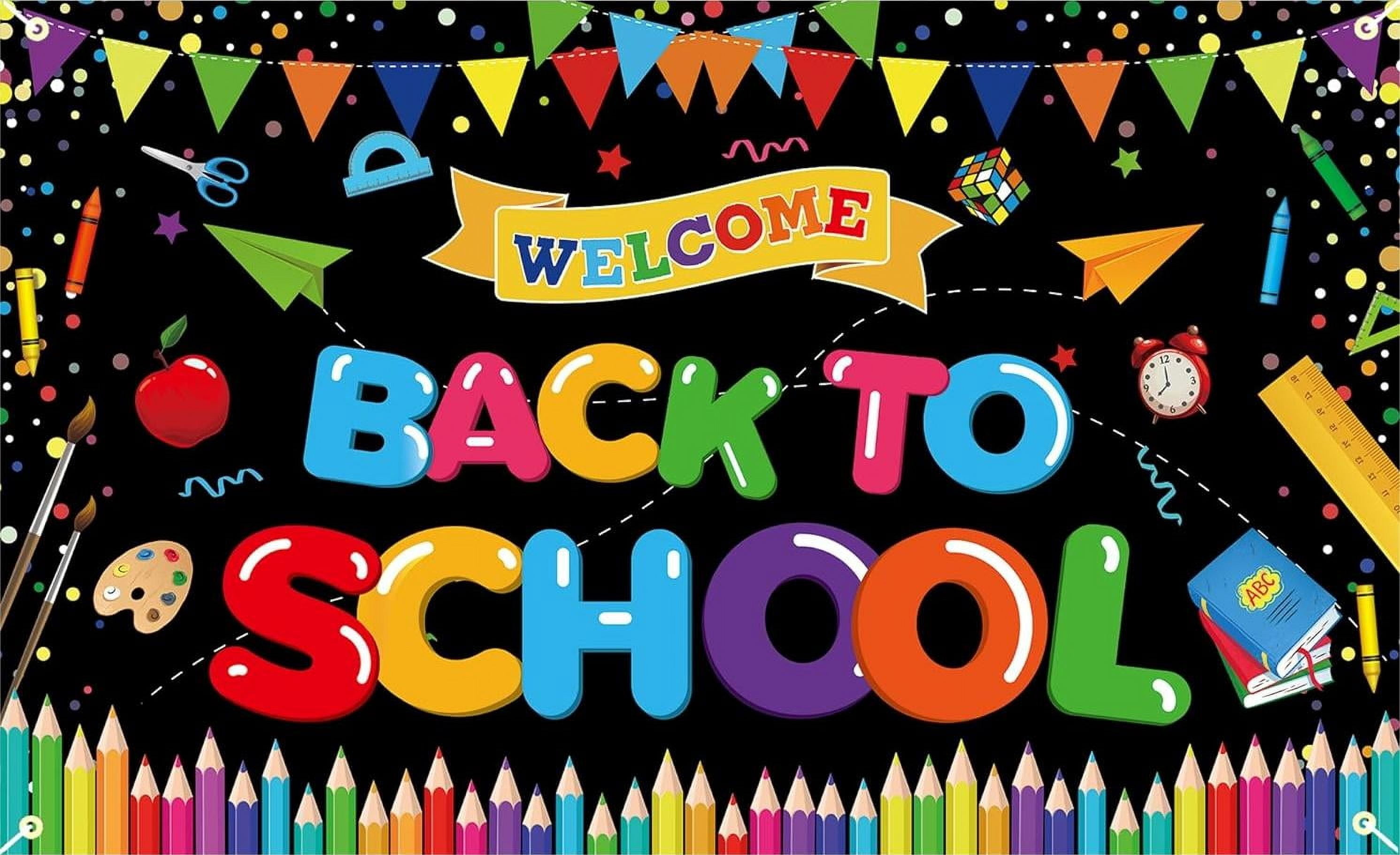 Welcome Back to School Backdrop for Photography Black Chalkboard Globe ...