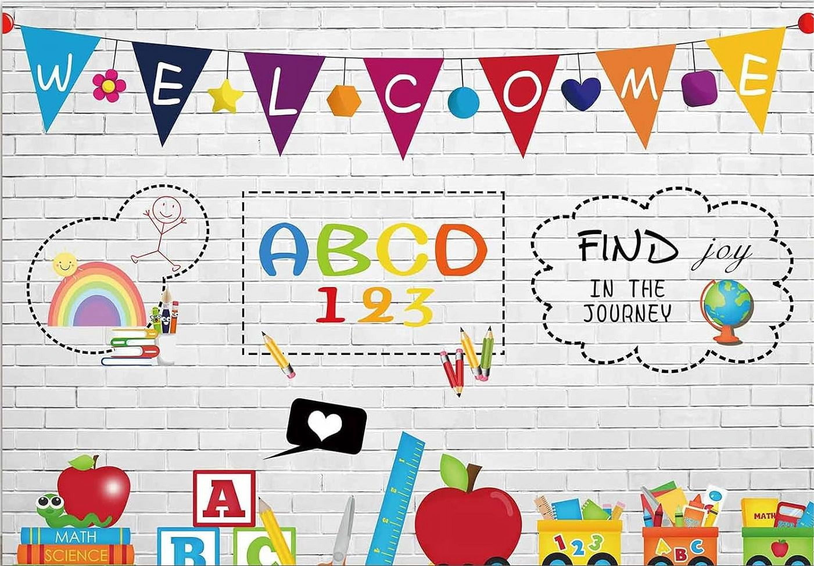 Welcome Back to School Backdrop for Photography Black Chalkboard Globe ...