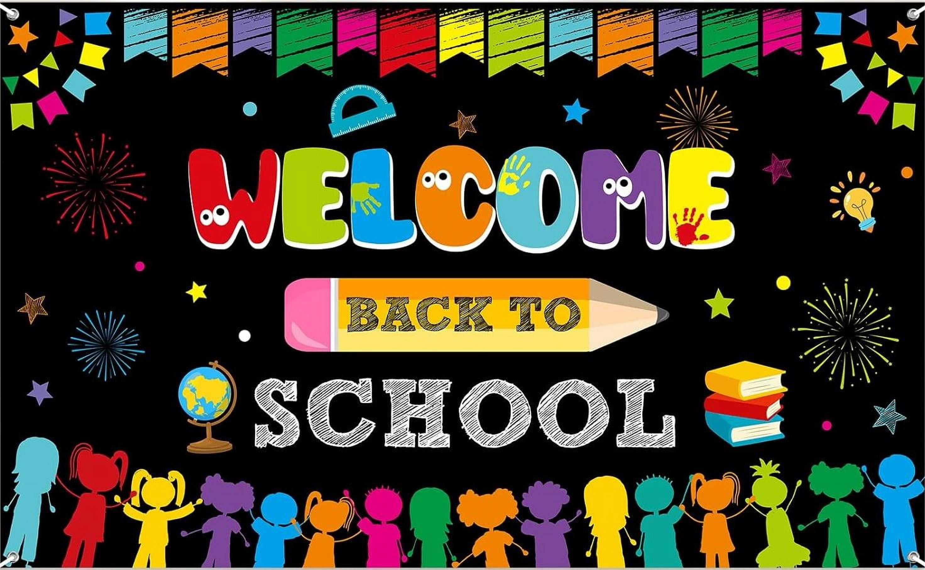 Welcome Back to School Backdrop for Photography Black Chalkboard Globe ...