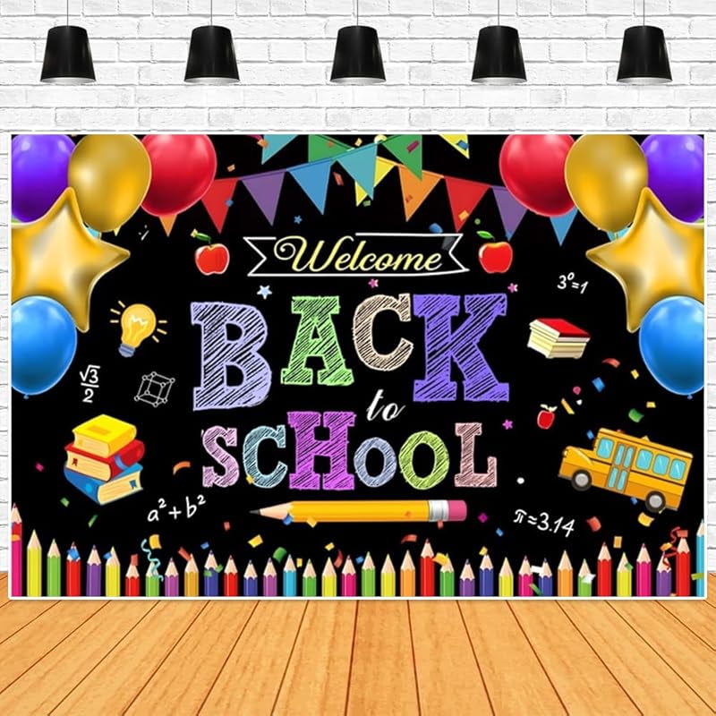 Welcome Back to School Backdrop for Photography Blackboard Colored Pens ...