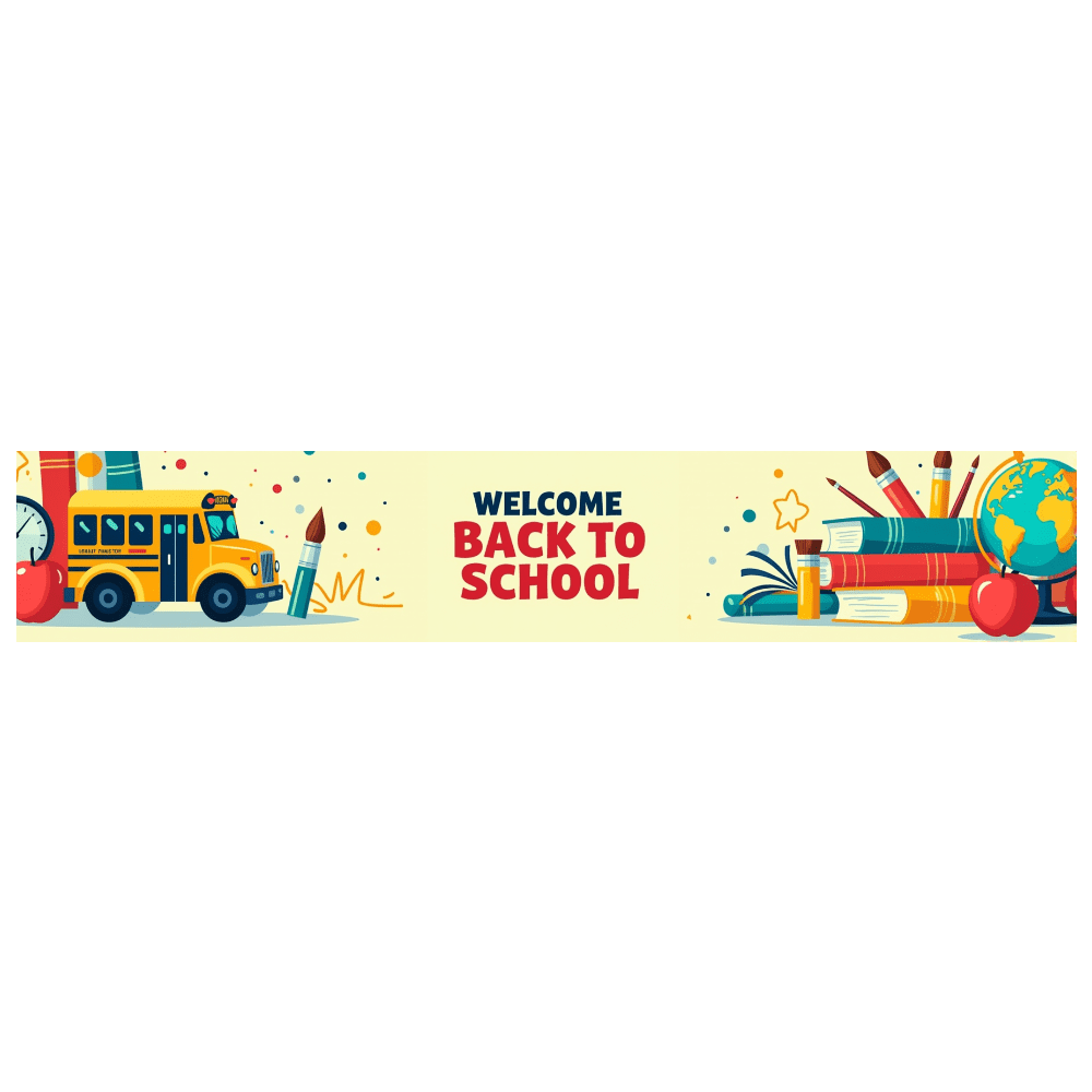 Welcome Back to School Banner Horizontal School Bus and Books ...