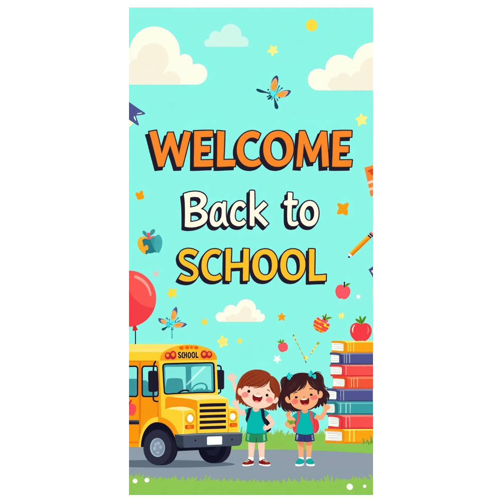 Welcome Back to School Banner Kids School Bus and Books Poster ...