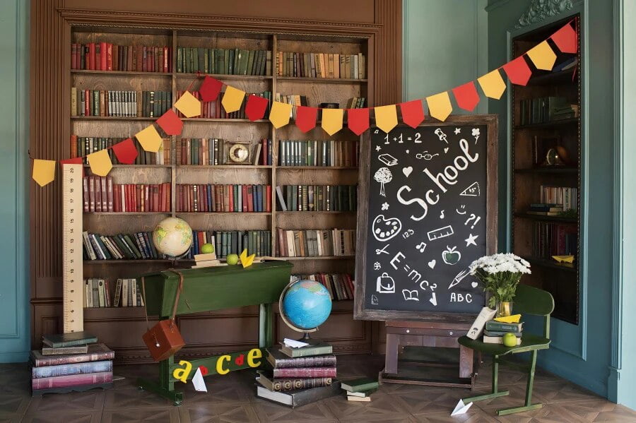 Welcome Back to School Photography Backdrop Black Chalkboard Globe Book ...