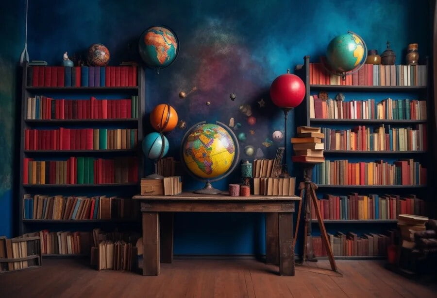 Welcome Back to School Photography Backdrop Black Chalkboard Globe Book ...