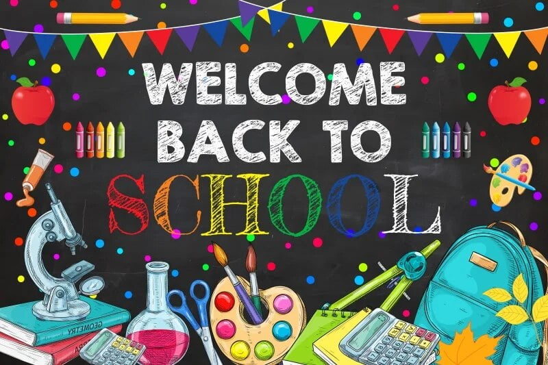 Welcome Back to School Photography Backdrop Black Chalkboard Globe Book ...