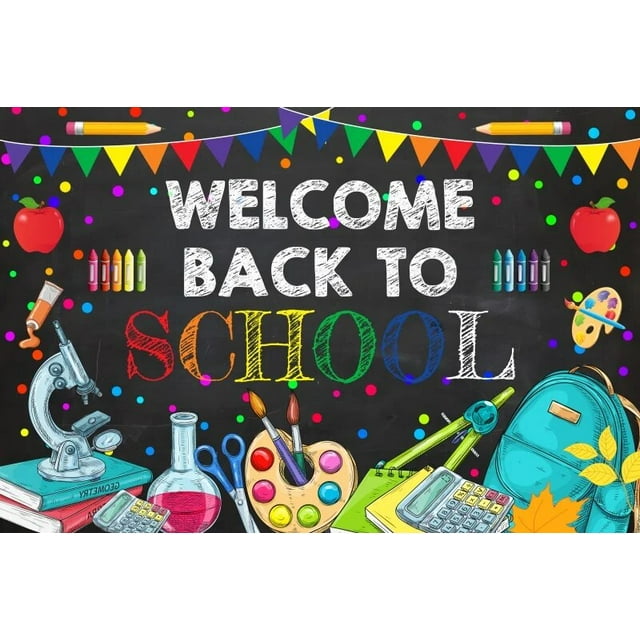 Welcome Back to School Photography Backdrop Black Chalkboard Globe Book ...