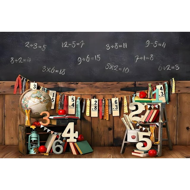 Welcome Back to School Photography Backdrop Black Chalkboard Globe Book ...