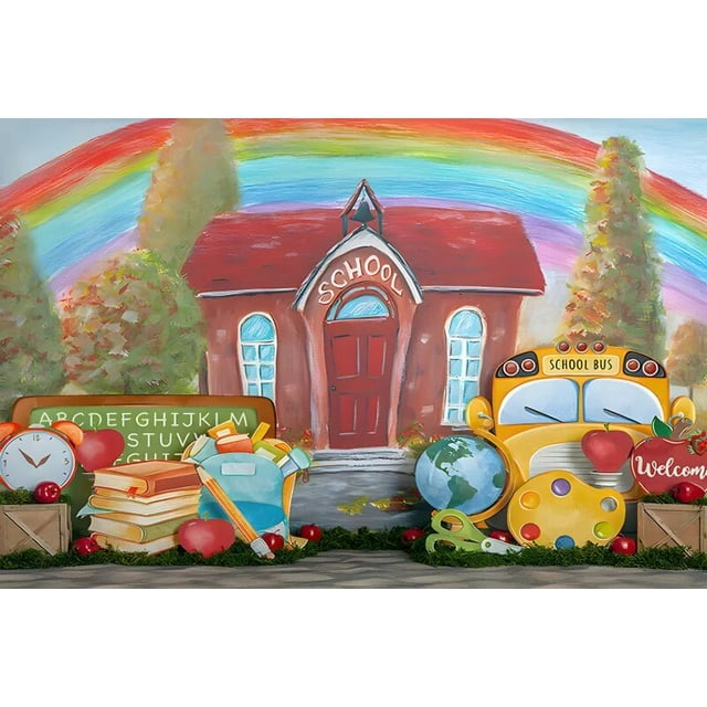 Welcome Back to School Photography Backdrop Black Chalkboard Globe Book ...