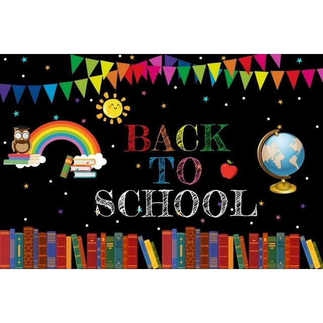 Welcome Back to School Photography Backdrop Black Chalkboard Globe Book ...