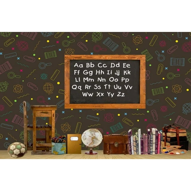 Welcome Back to School Photography Backdrop Black Chalkboard Globe Book ...