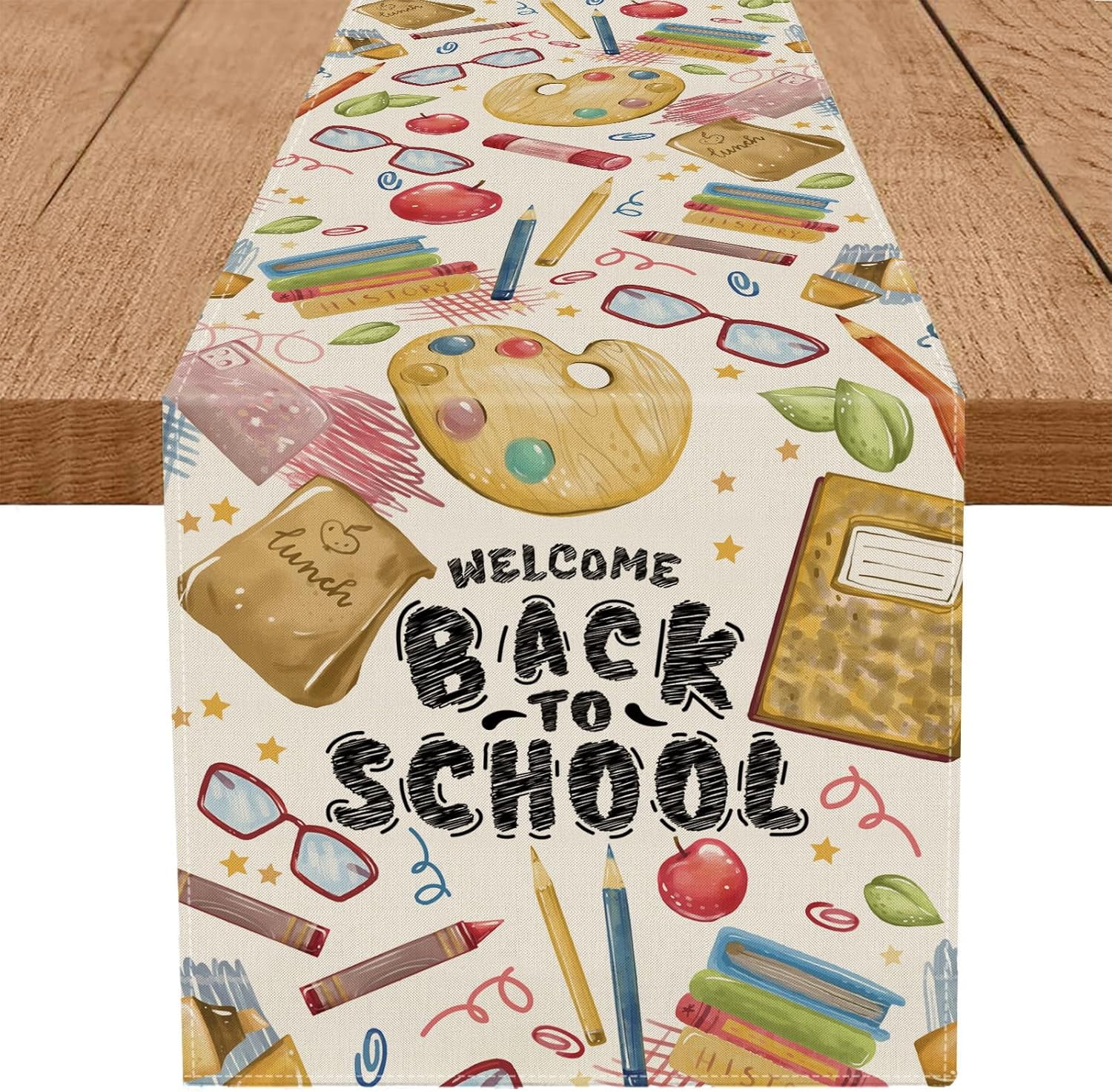 Welcome Back to School Table Runner Books Pencil Glasses Students First ...