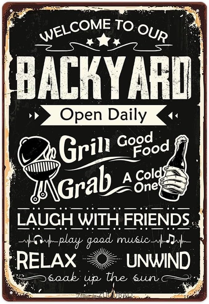 Welcome To Our Backyard Grill Restaurant Metal Sign Wall Decor Vintage ...