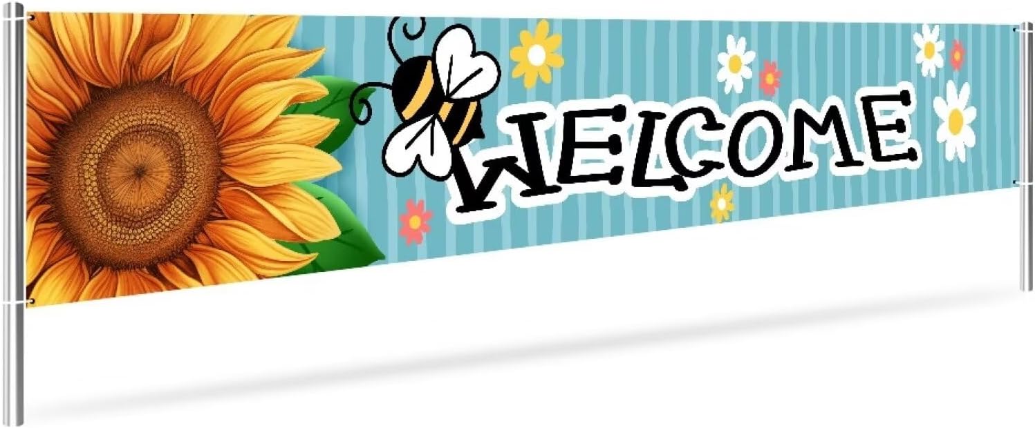 Welcome Banner Decorations Sunflower Print Large Long Fabric Holiday ...