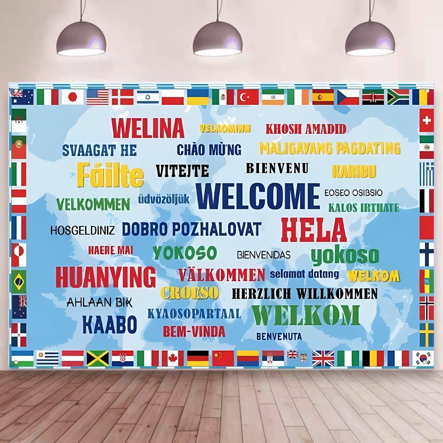 Welcome Banner World Flags Backdrop, 71x47in Country Flags Banner for ...