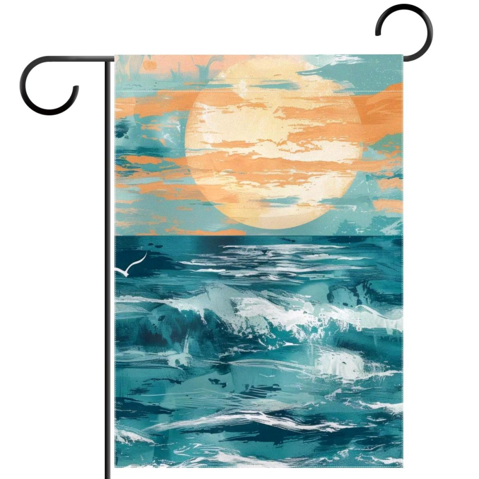 Welcome Beach Coastal Teal Ocean Sunrise Pattern Garden Flag, Vertical ...
