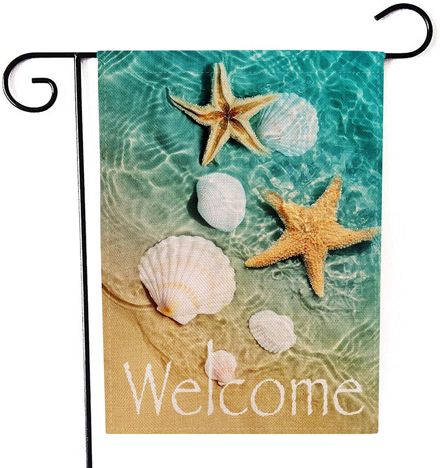 Welcome Beach Garden Flag Starfish and Seashell Double Sided Decorative ...