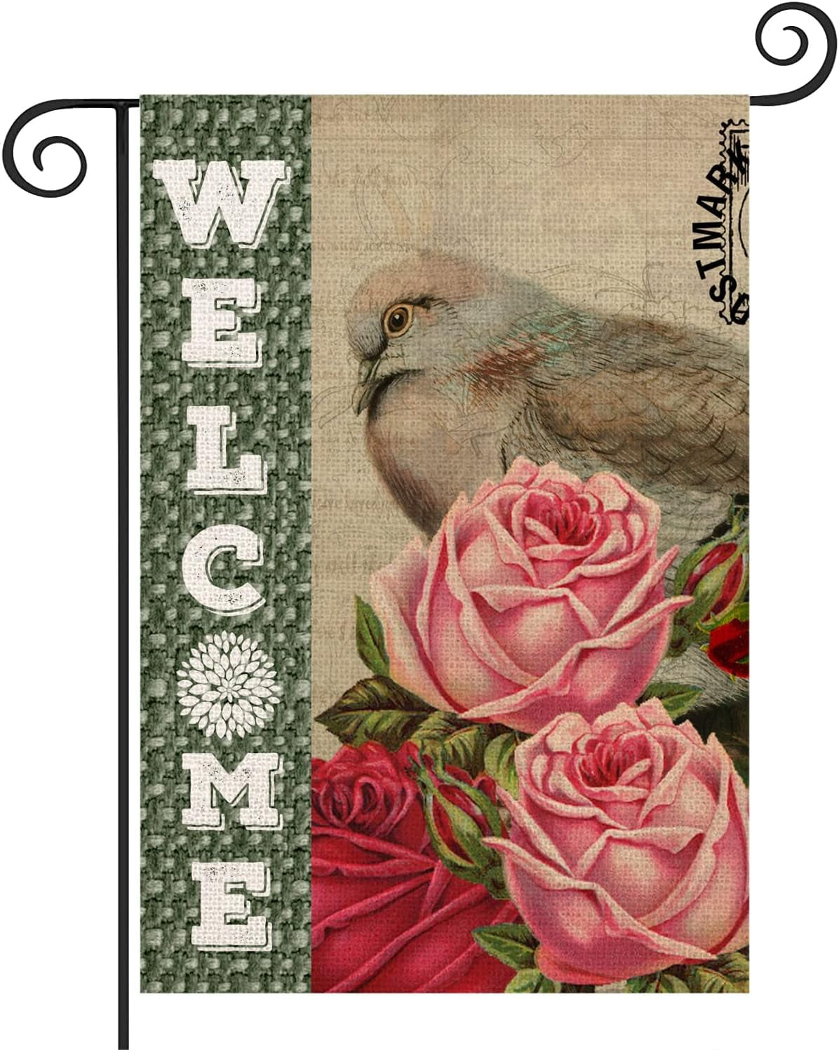 Welcome Birds Spring Flower Garden Flag 12x18 Inch Vintage Rose Floral ...