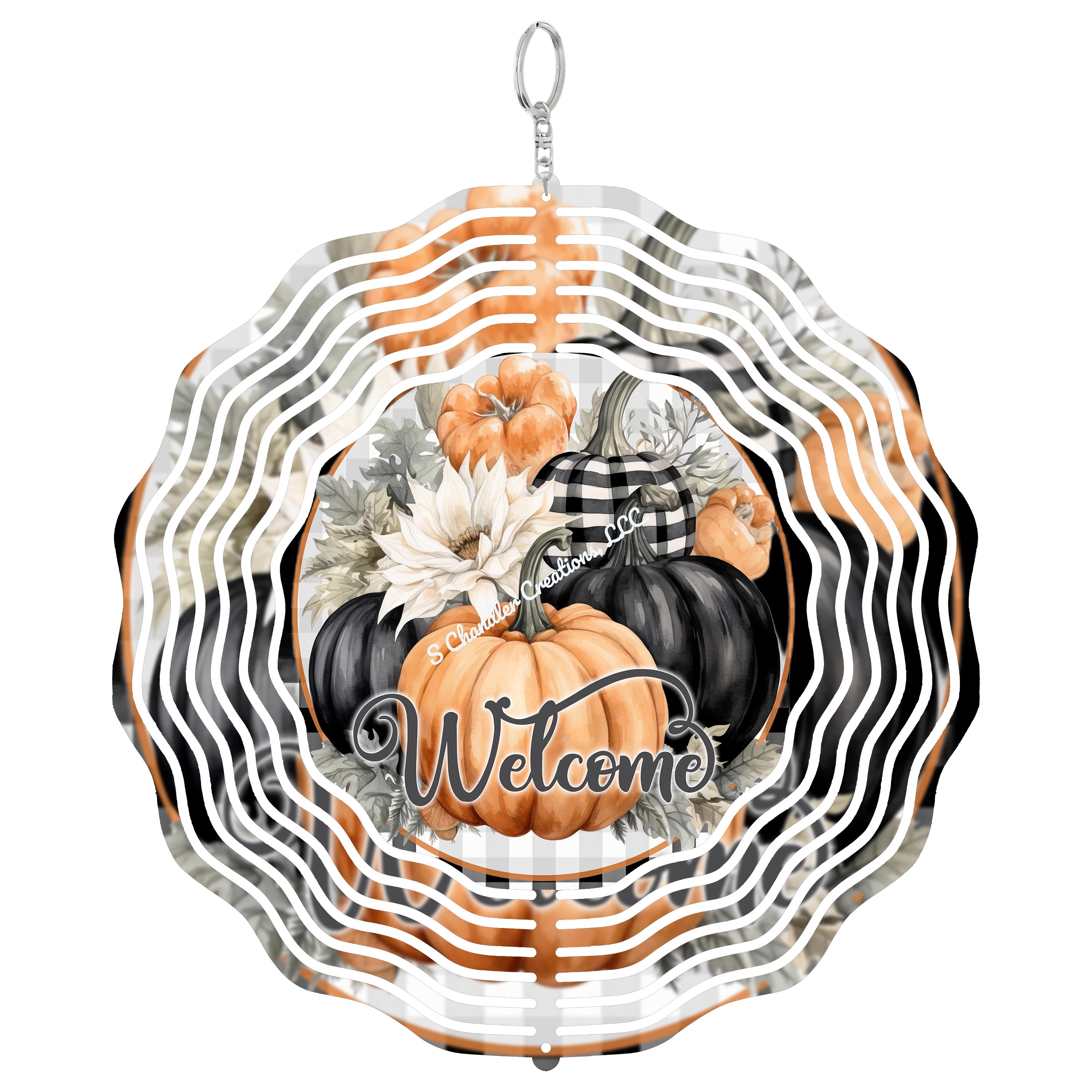 Welcome Black And White Pumpkin 3D Wind Spinner, Modern Fall Kinetic ...