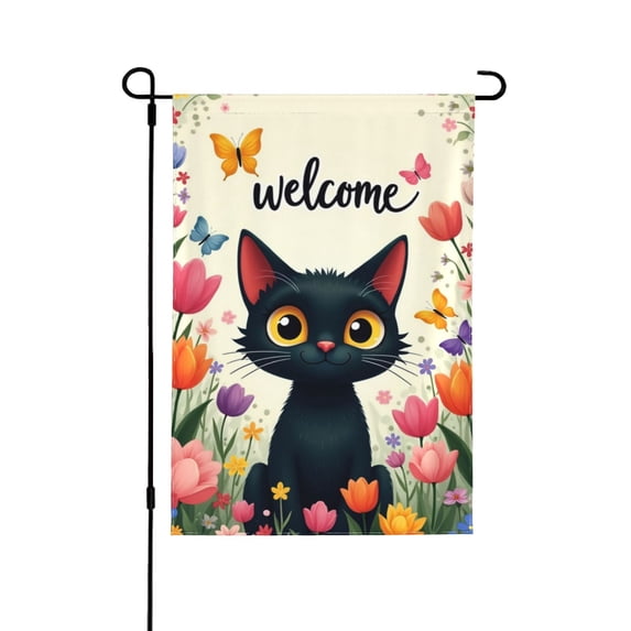 Welcome Black Cat Garden Flag 12x18 Inch Double Sided Spring Summer ...