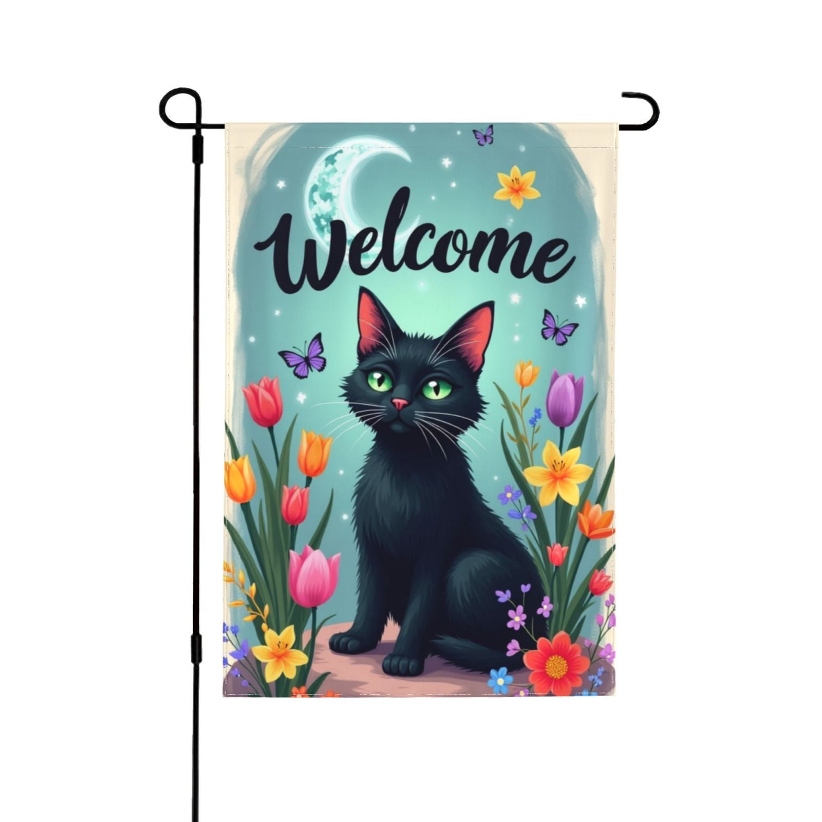 Welcome Black Cat Garden Flag 12x18 Inch Double Sided Spring Summer ...