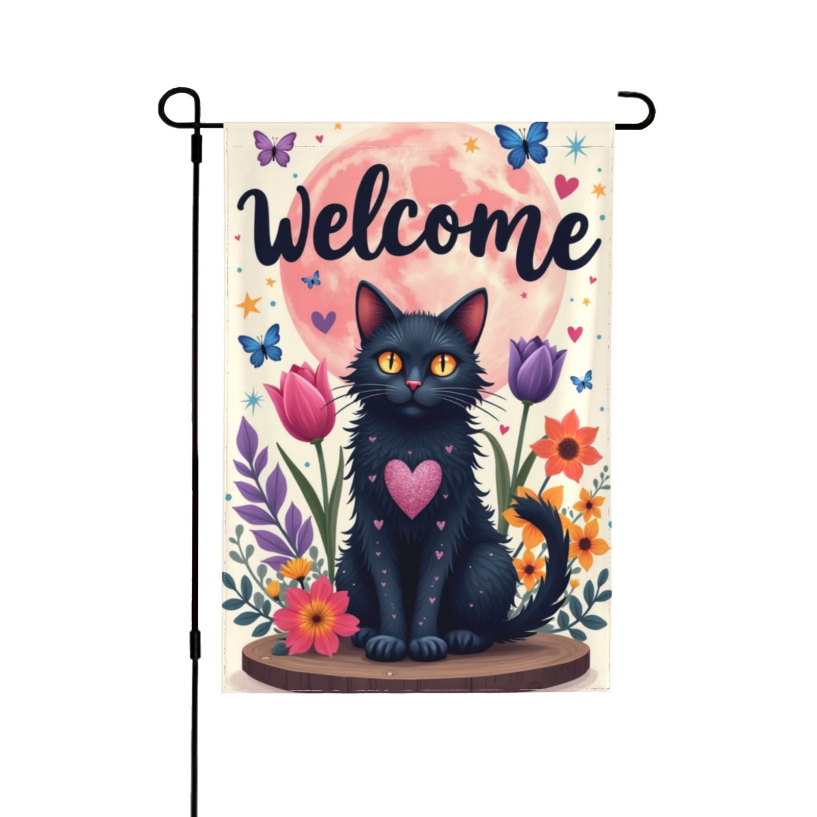Welcome Black Cat Garden Flag， Double Sided 12x18 Inch Floral Spring ...