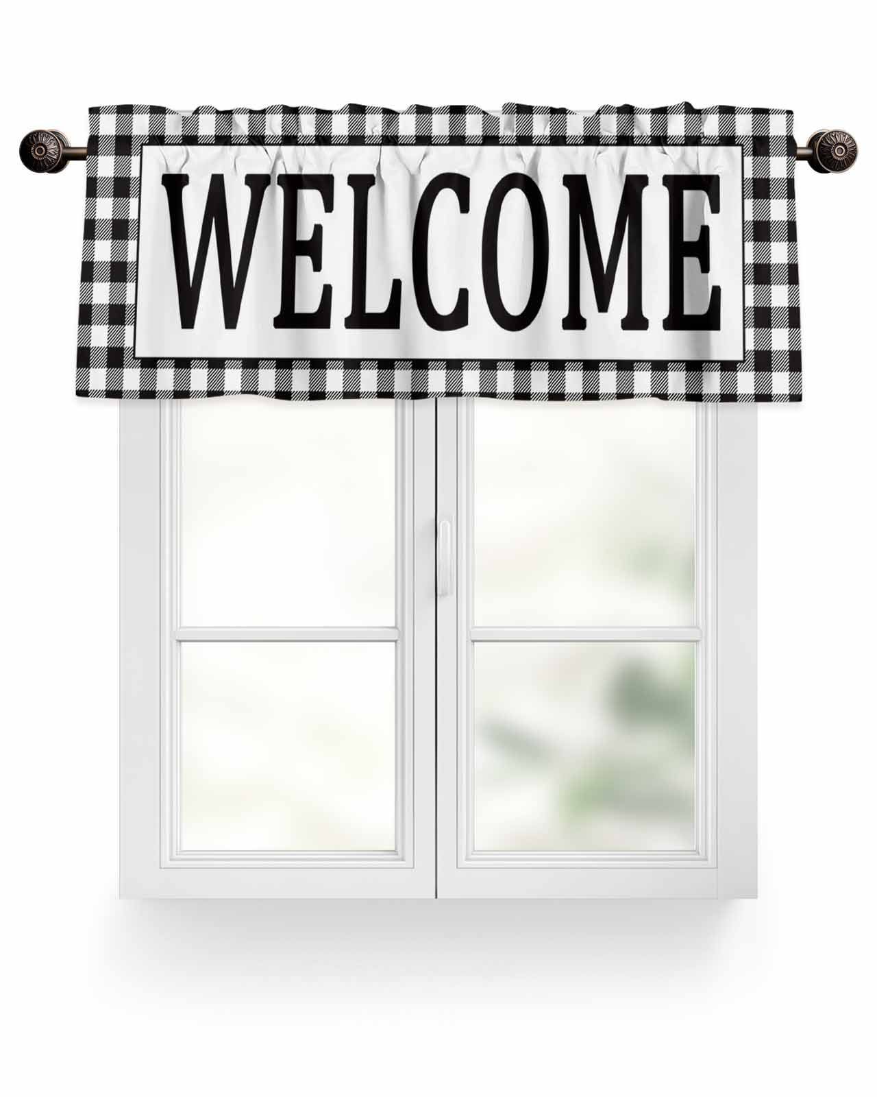 Welcome Black Valances for Windows White Buffalo Check Plaid Valance ...
