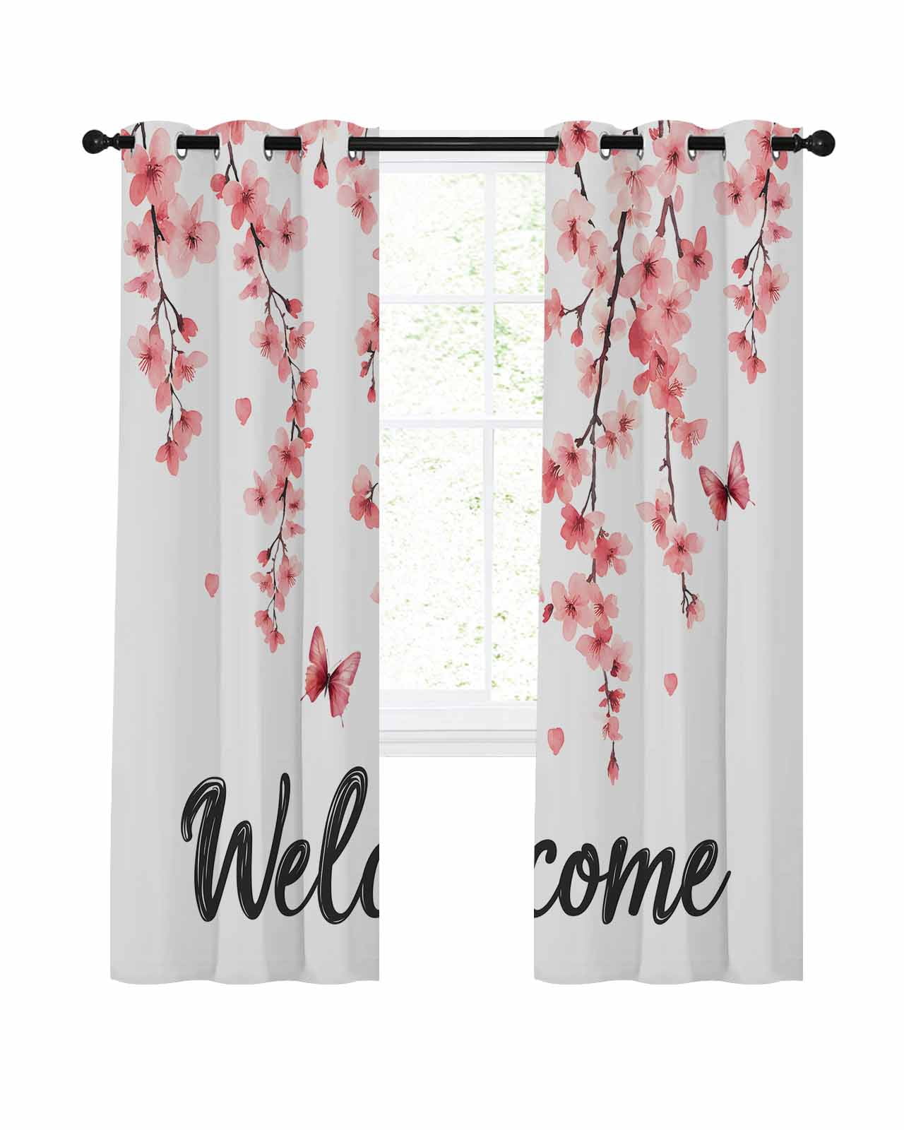Welcome Blackout Curtains 63 Inch Length Spring Watercolor Pink Cherry ...