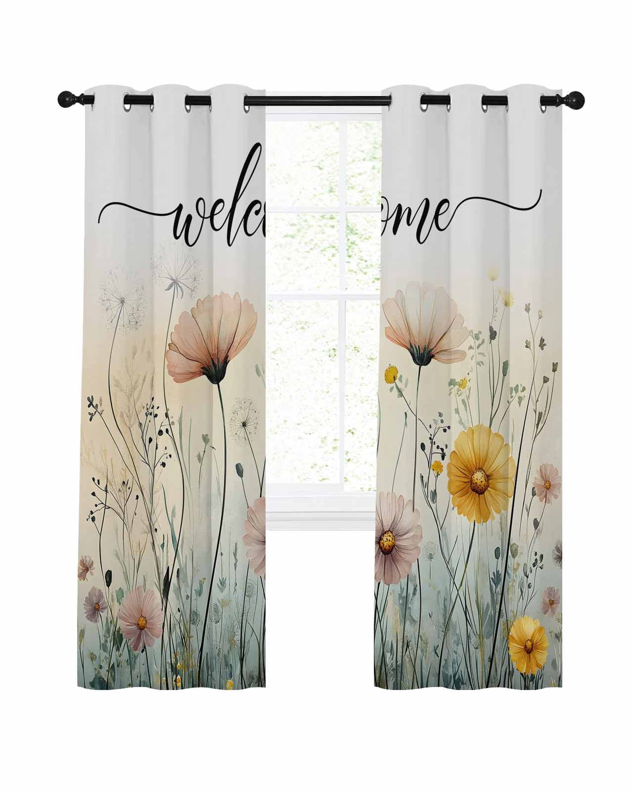 Welcome Blackout Curtains 72 Inch Length Spring Watercolor Pink Yellow ...